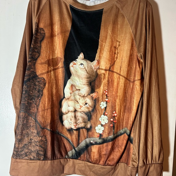 Cat | Miss Look Xl Brown Cute Kittens Pullover Tunic | Poshmark